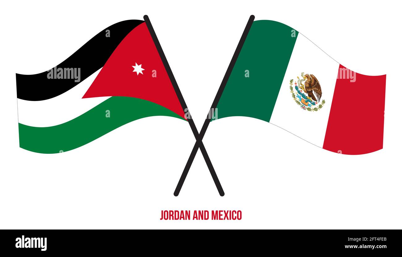 Jordan and Mexico Flags Crossed And Waving Flat Style. Official ...