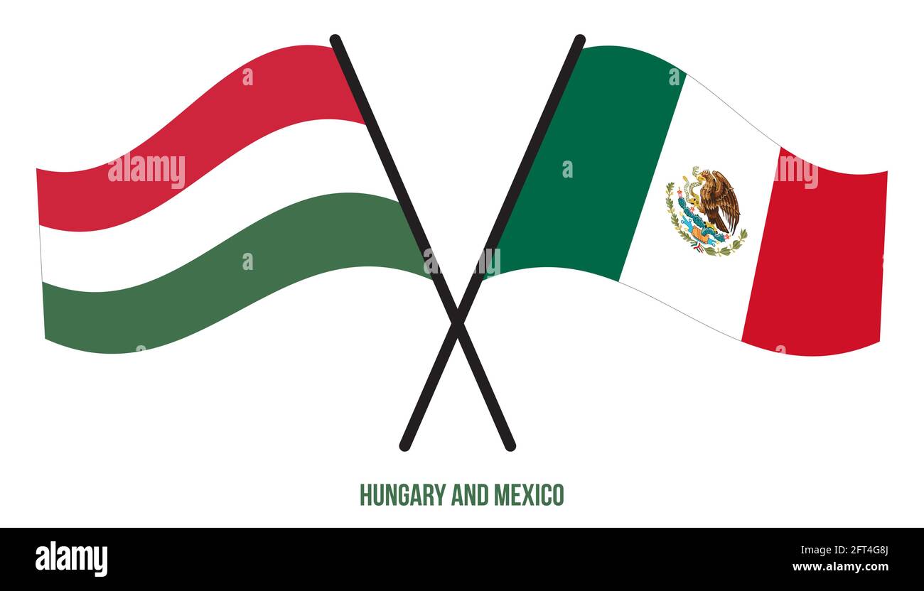 Hungary and Mexico Flags Crossed And Waving Flat Style. Official ...