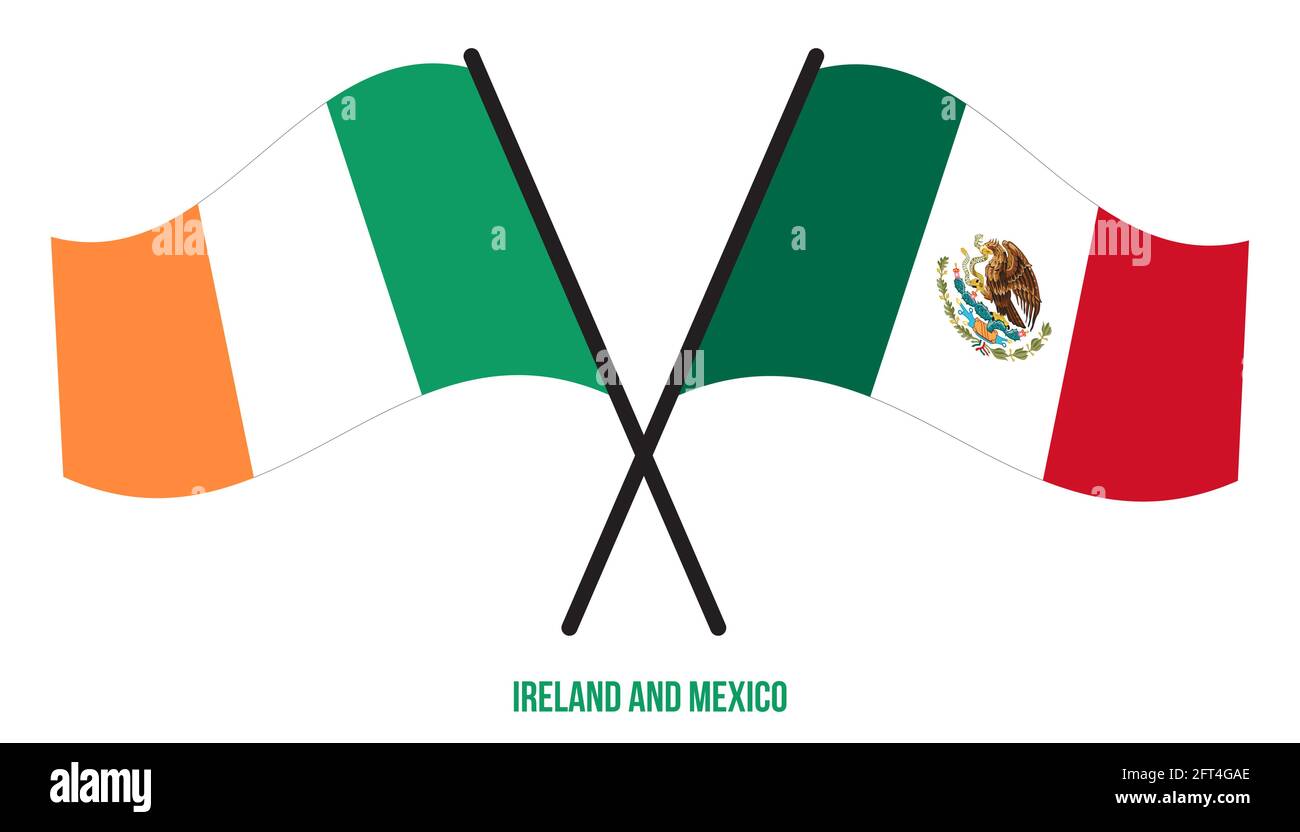 Ireland and Mexico Flags Crossed And Waving Flat Style. Official ...