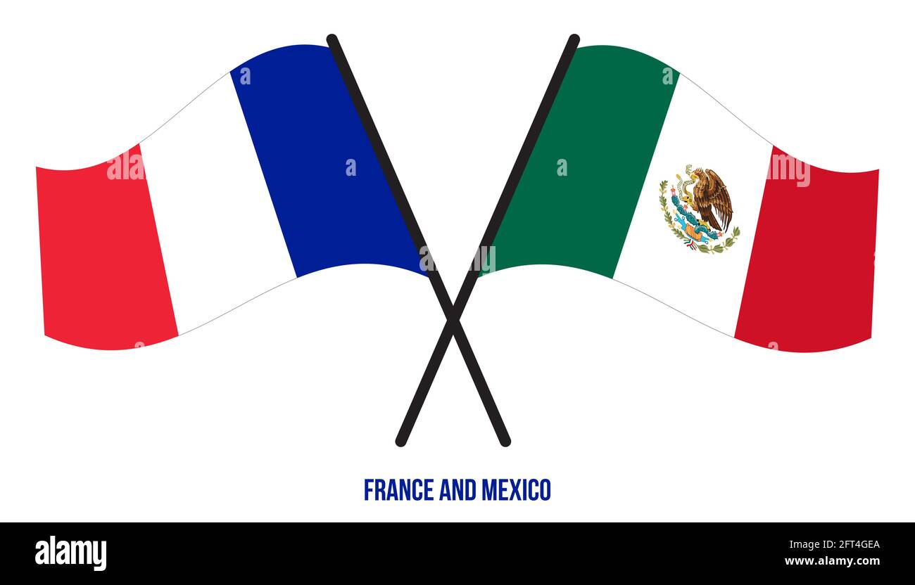 France and Mexico Flags Crossed And Waving Flat Style. Official ...
