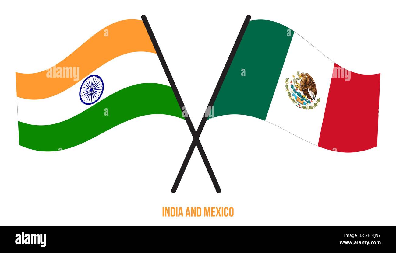 India and Mexico Flags Crossed And Waving Flat Style. Official ...