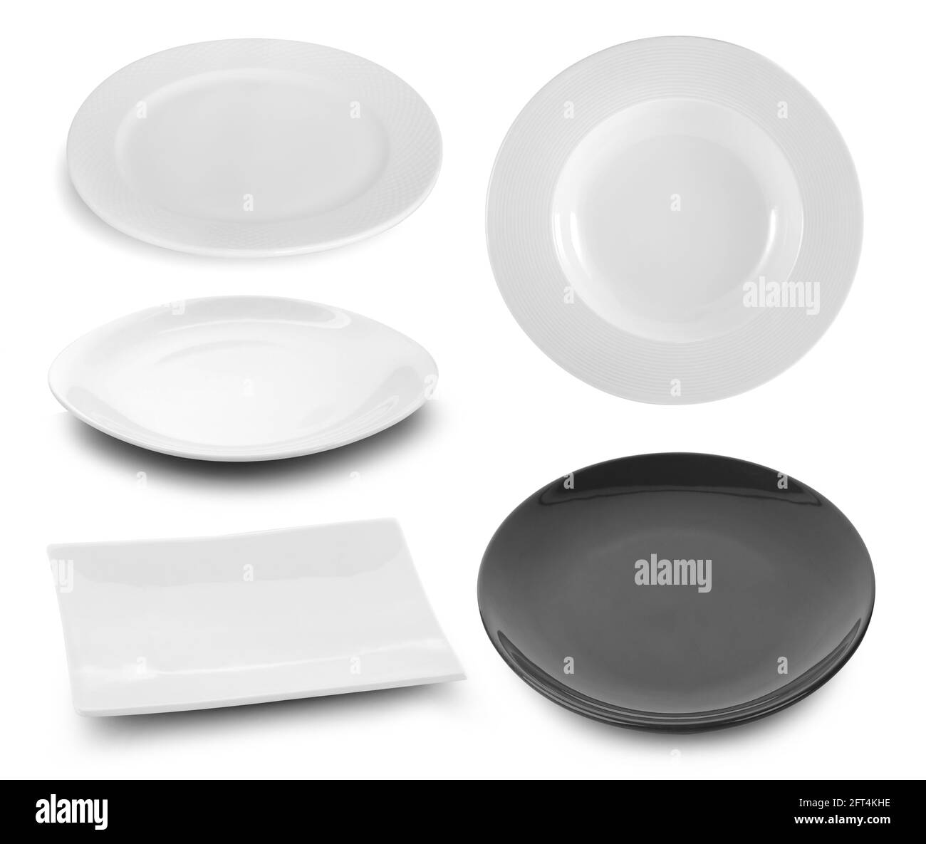 set of white plate on white background Stock Photo - Alamy