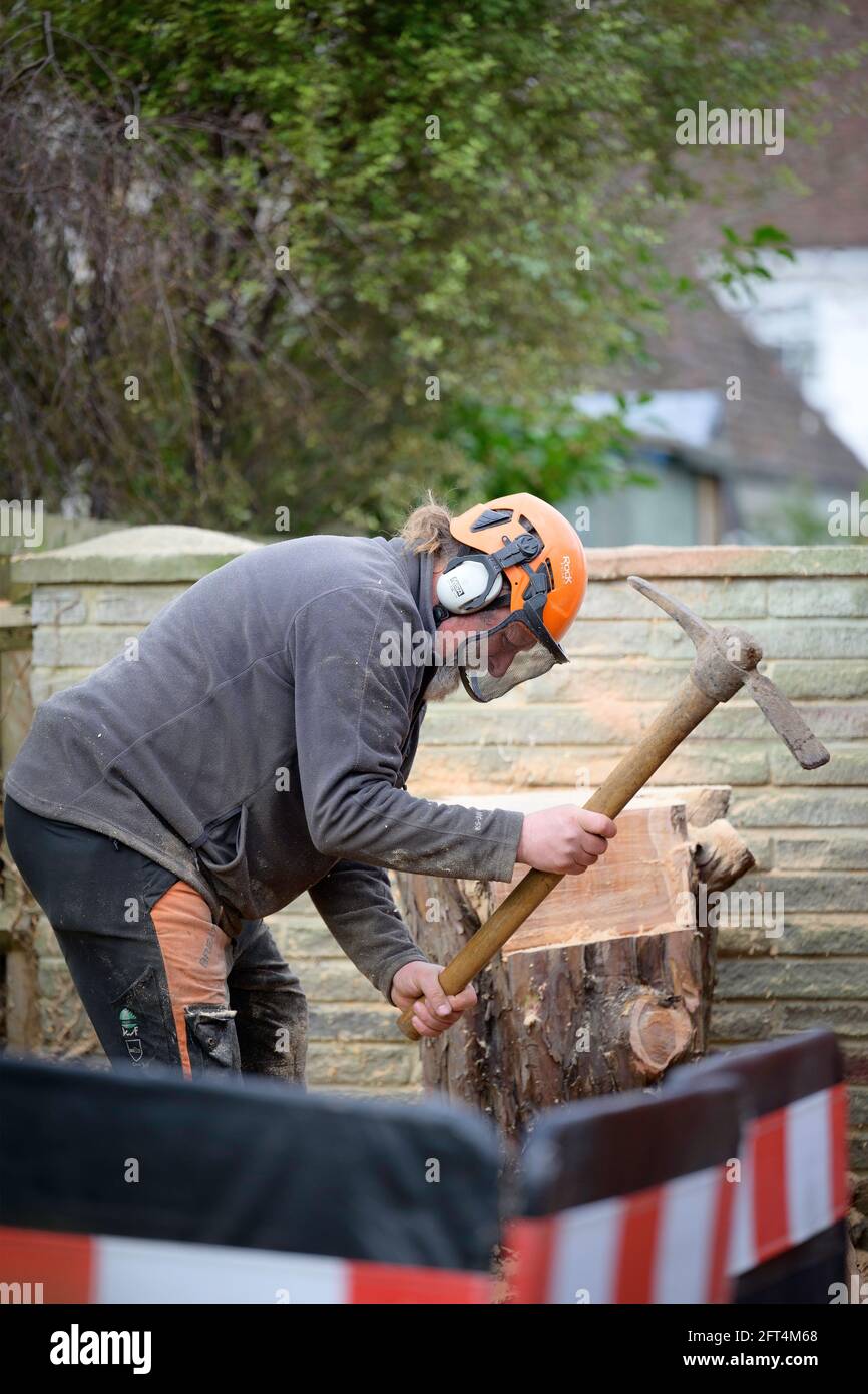 An arborist carry a axe at the garden Stock Photo - Alamy