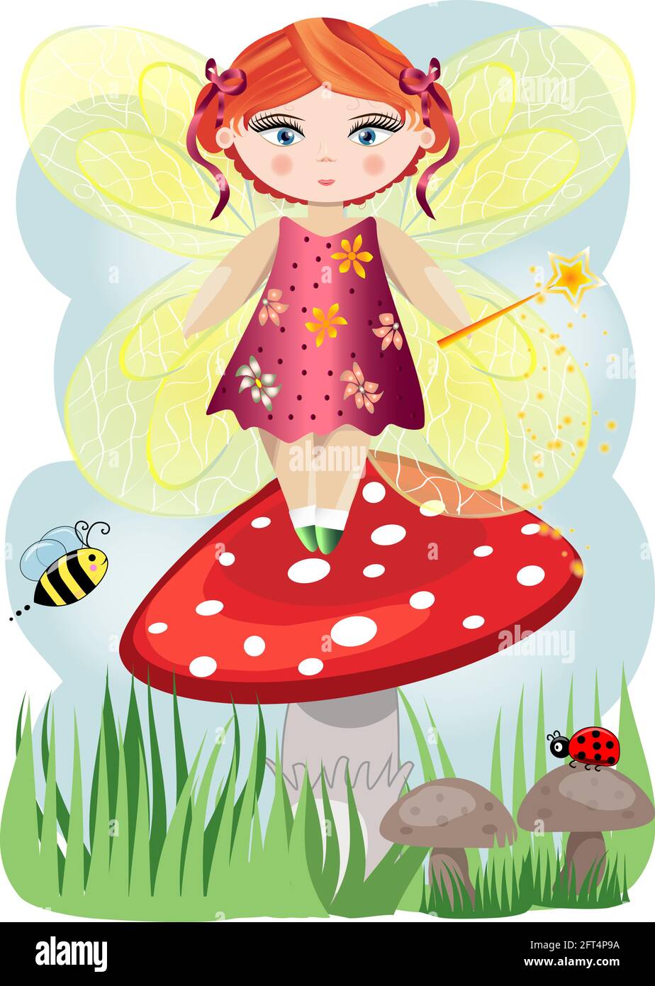 A small, cartoon fairy with a magic wand and wings landed on the fly ...