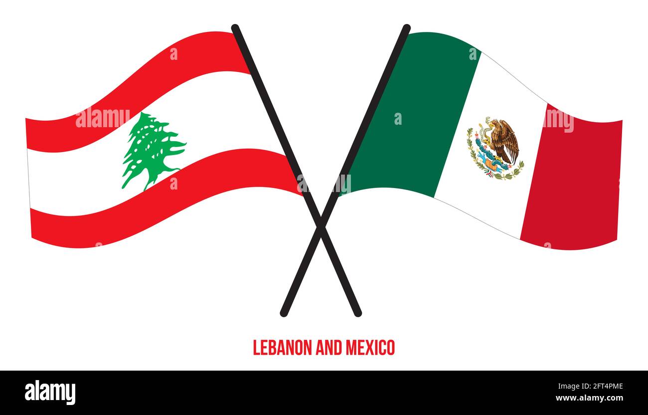 Lebanon and Mexico Flags Crossed And Waving Flat Style. Official ...