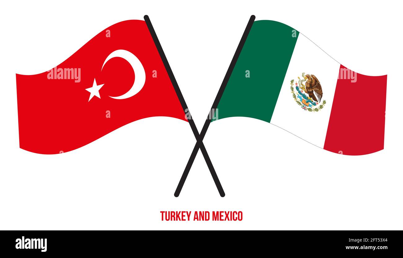 Turkey and Mexico Flags Crossed And Waving Flat Style. Official ...
