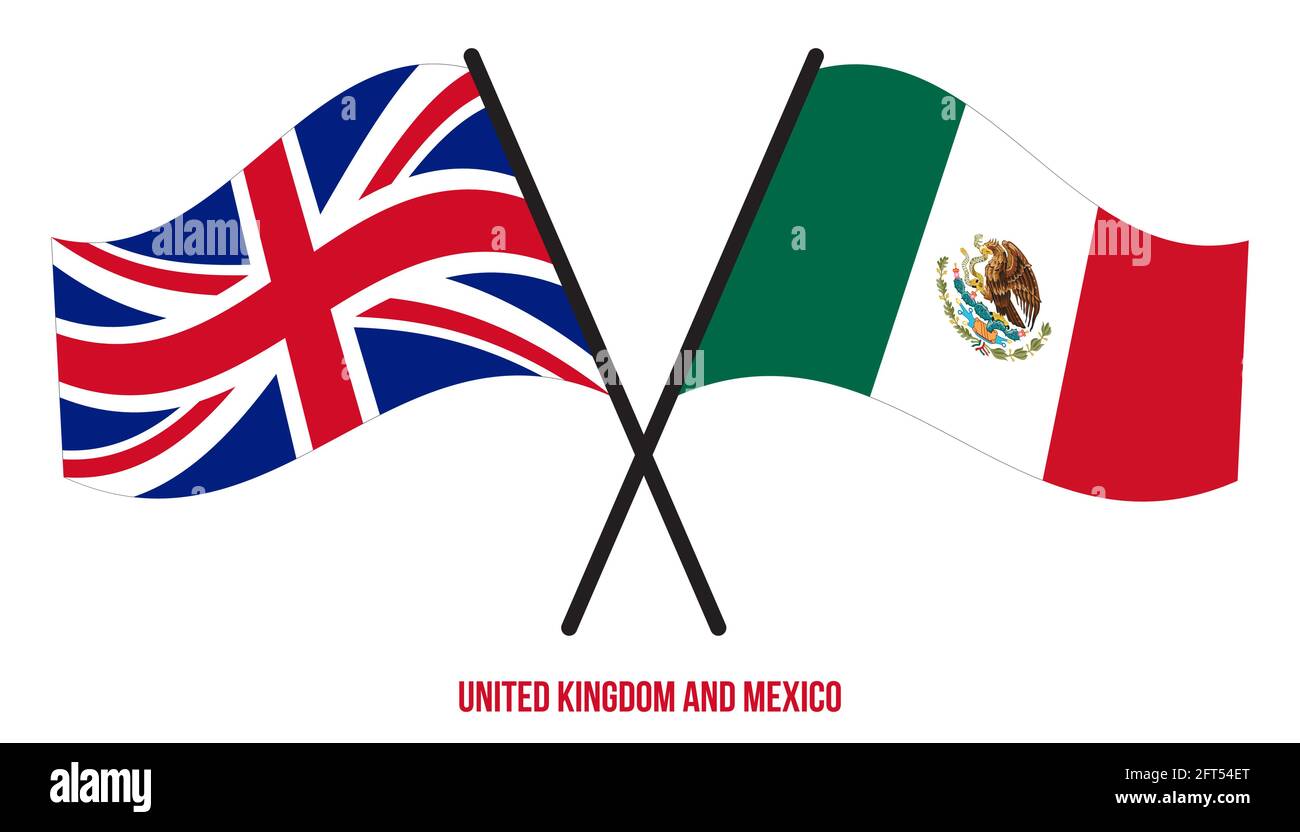 United Kingdom and Mexico Flags Crossed And Waving Flat Style. Official ...