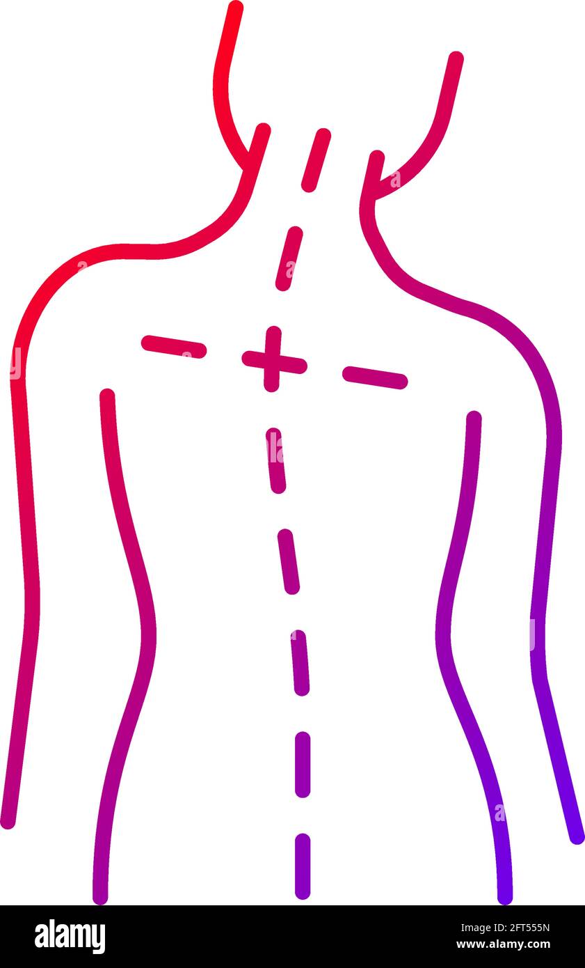 Uneven shoulders gradient linear vector icon. Postural change ...