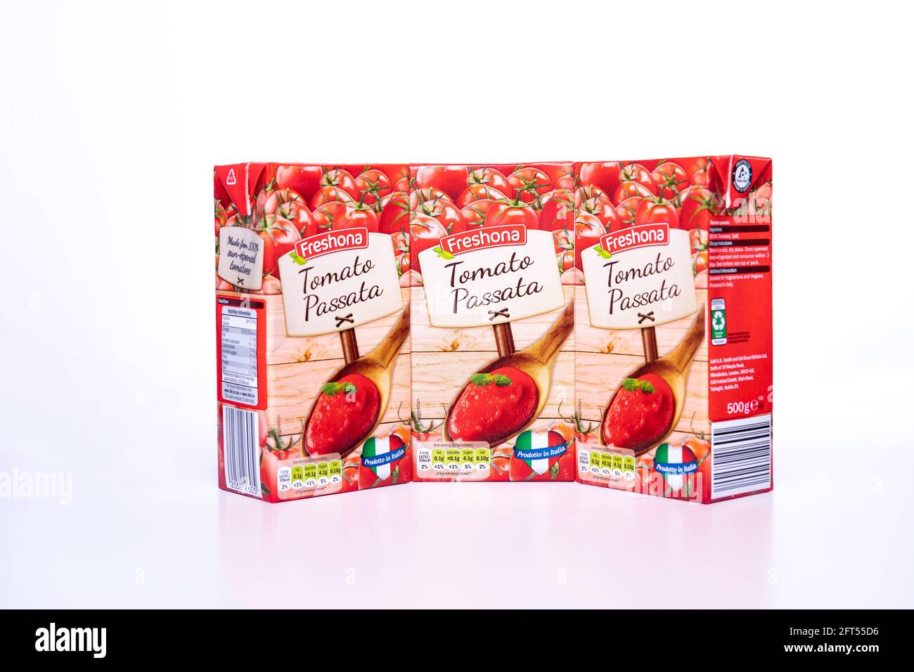 Freshona Tomato Passata Tetra Pack on a white background Stock Photo ...