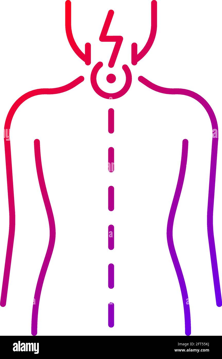 Neck pain gradient linear vector icon. Nerve root compression. Cervical radiculitis. Pressure on ...