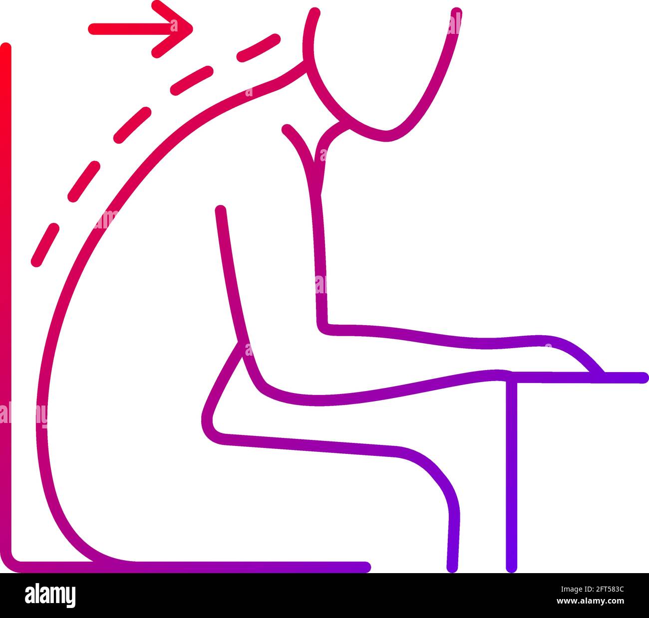 Forward tilted sitting position gradient linear vector icon. Rounded ...