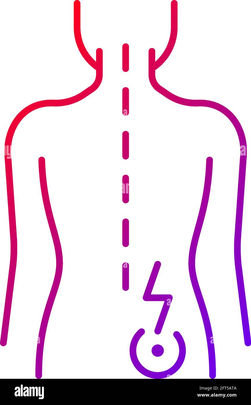 Lower right back pain gradient linear vector icon. Sprains and strains ...