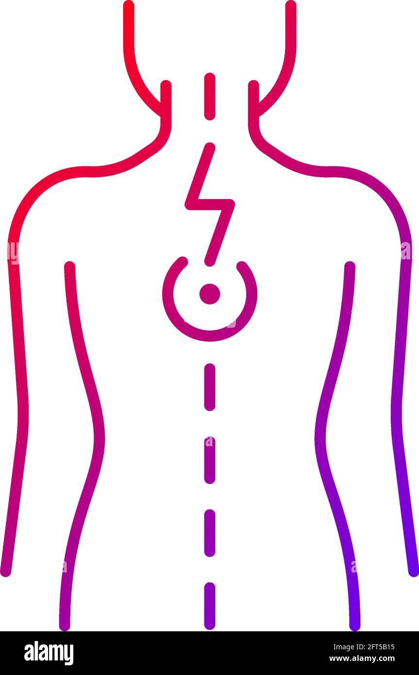 Pressure on spinal nerves gradient linear vector icon. Muscle spasms ...