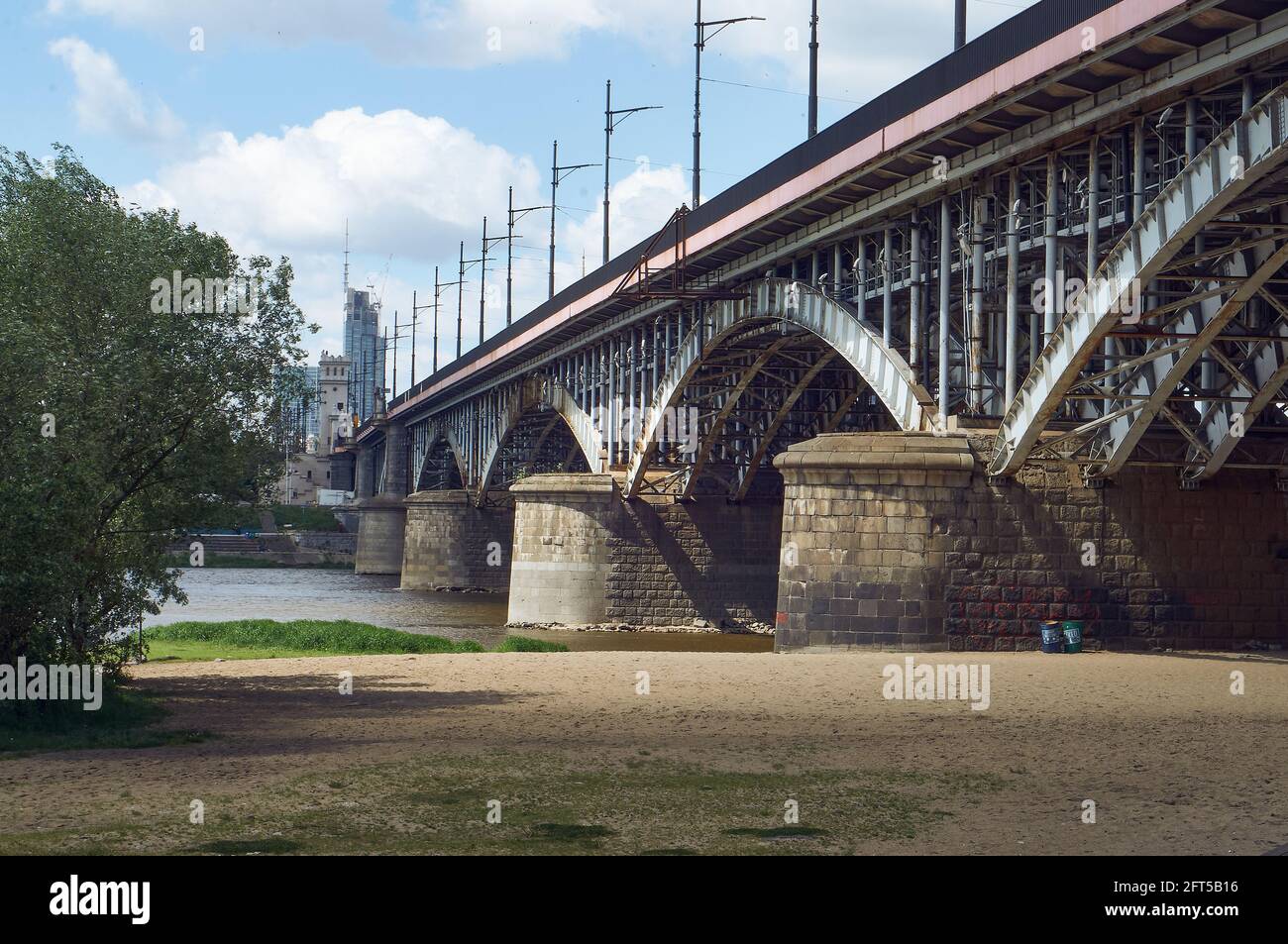 Beach under the Poniatowski Bridge in Warsaw (Poniatowka). Panorama of ...