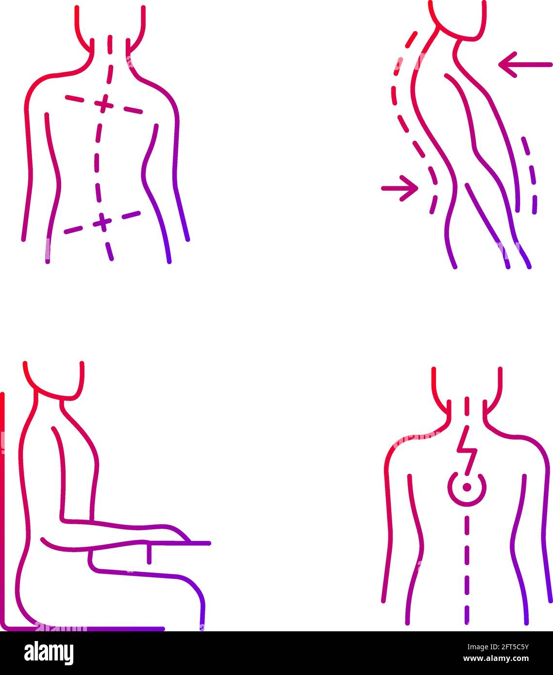 Bad posture problems gradient linear vector icons set. Uneven hips and ... Bad posture problems gradient linear vector icons set. Uneven hips and ...