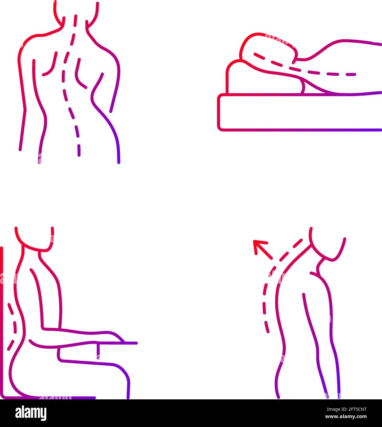 Poor posture problems gradient linear vector icons set. Scoliosis ...