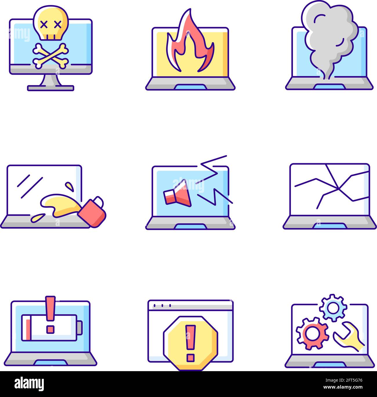 Computer damage RGB color icons set Stock Vector Image & Art - Alamy