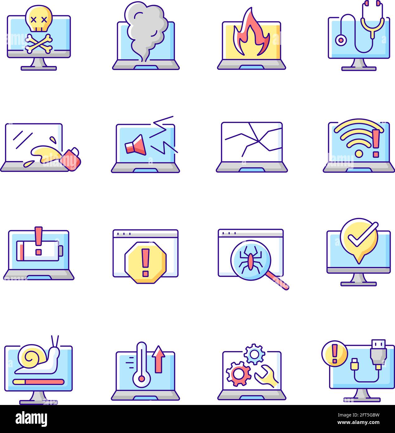 Computer problems RGB color icons set Stock Vector Image & Art - Alamy