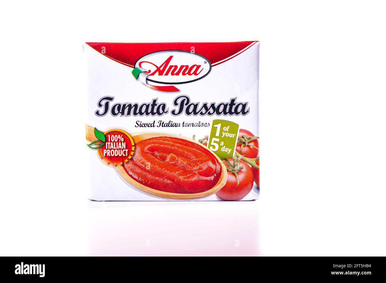 Anna Tomato Passata Tetra Pack on a white background Stock Photo - Alamy