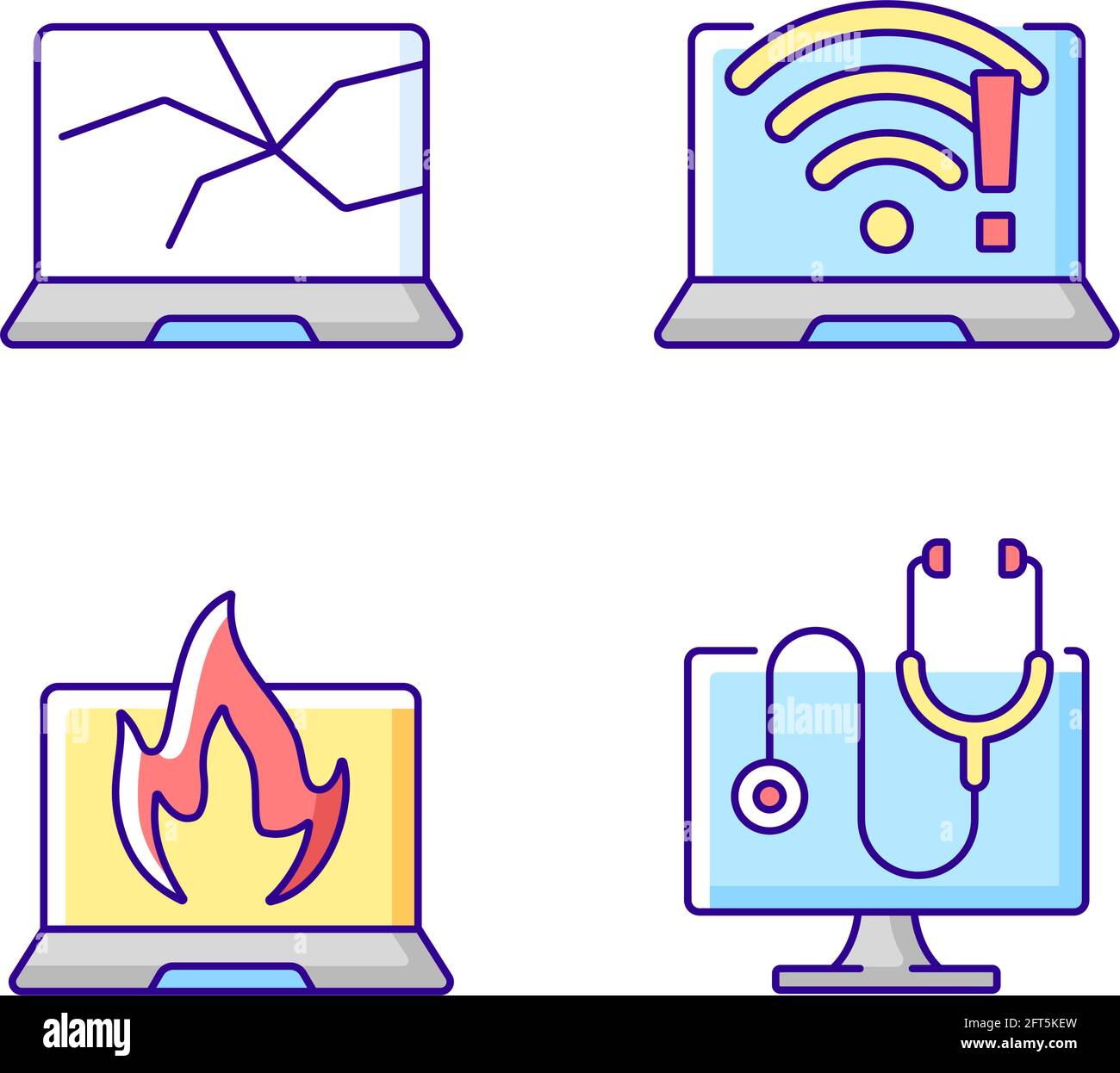 Computer issues RGB color icons set Stock Vector Image & Art - Alamy