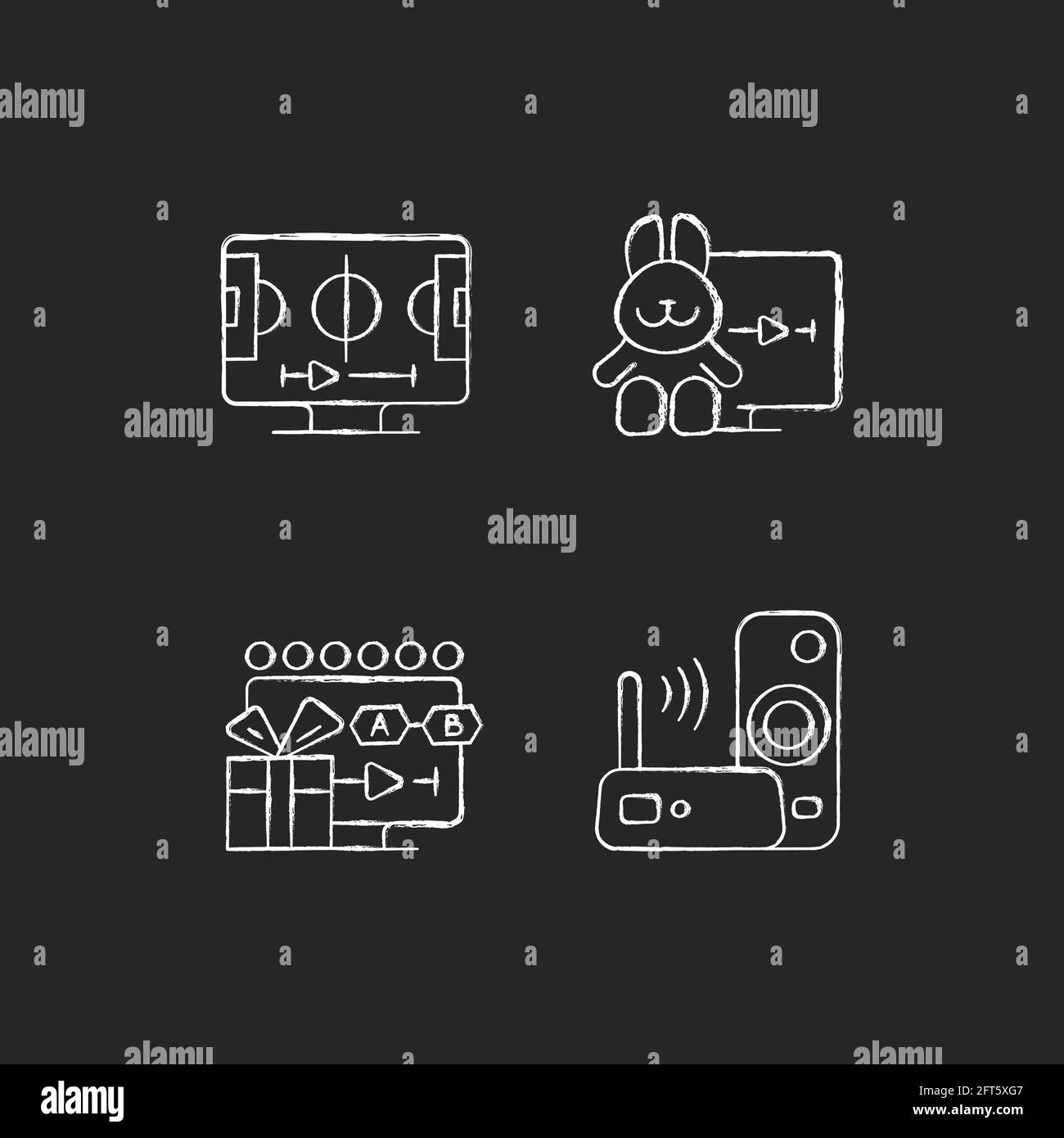 Broadcast services chalk white icons set on black background Stock ...