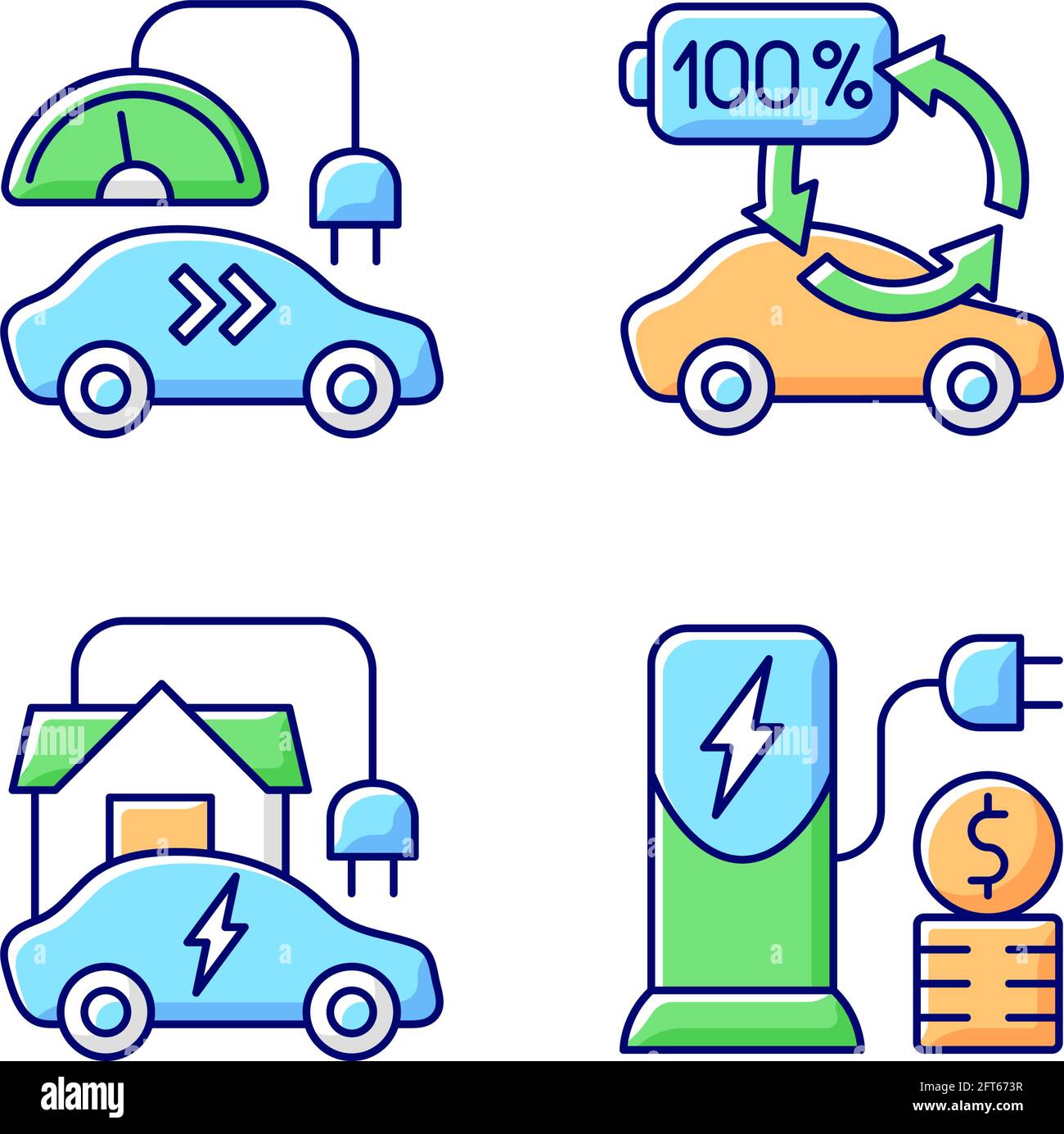 Electric vehicle charging RGB color icons set Stock Vector Image & Art ...