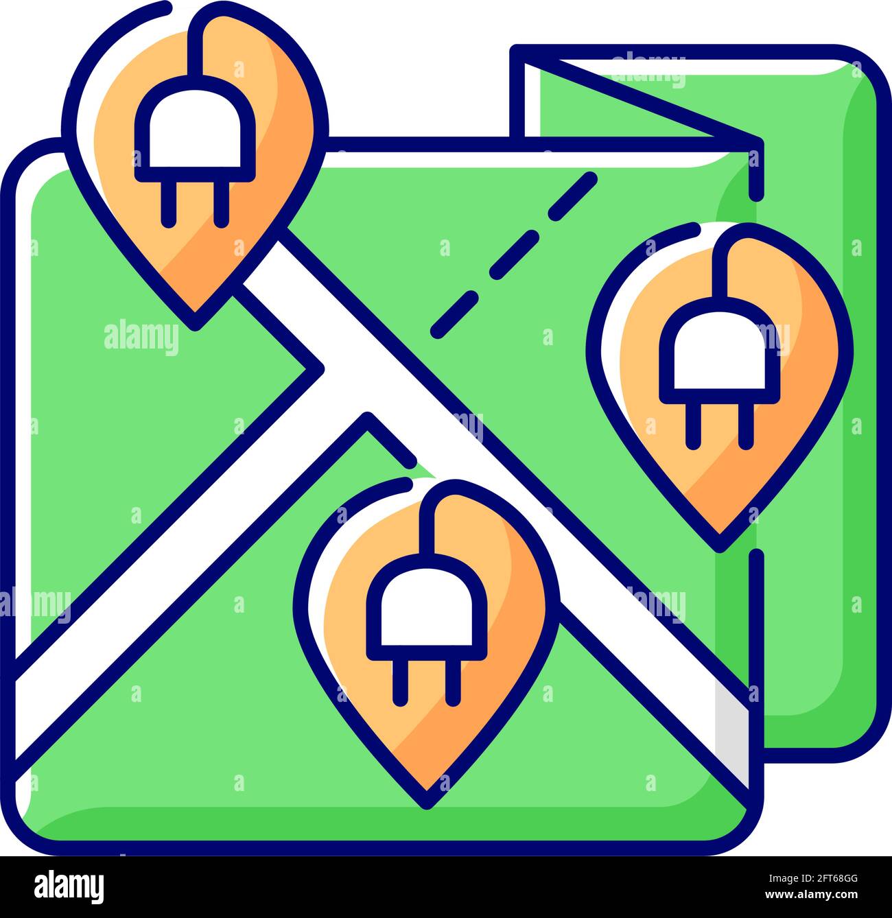 EV charging stations map or network RGB color icon Stock Vector Image ...