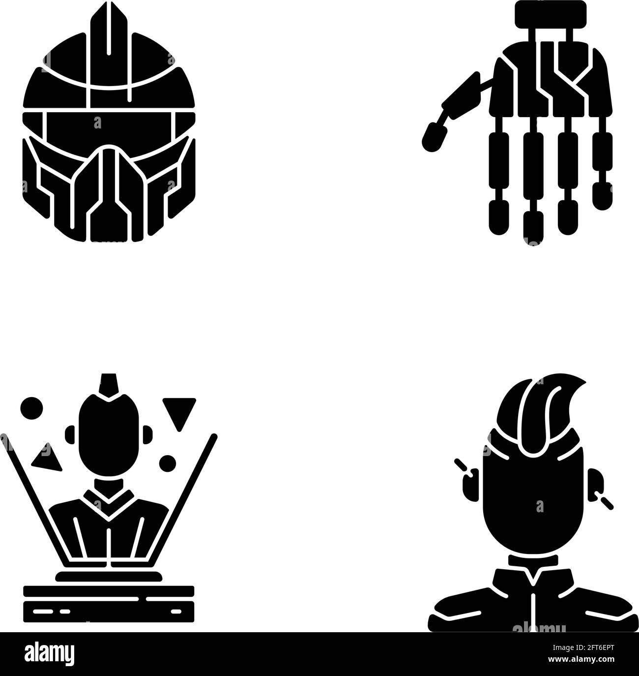 Human body cyberpunk augmentations black glyph icons set on white space ...