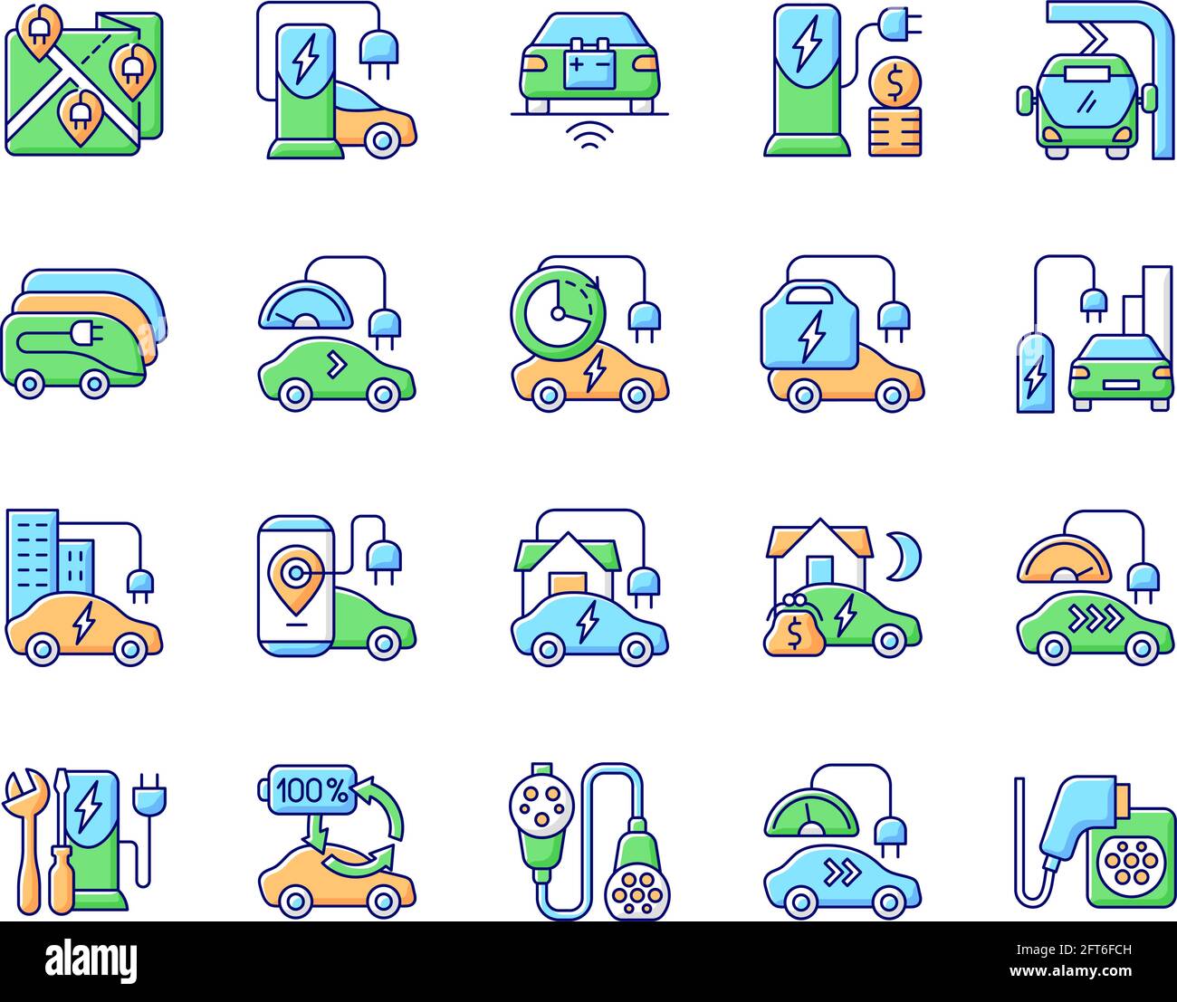 Electric vehicle charging RGB color icons set Stock Vector Image & Art ...