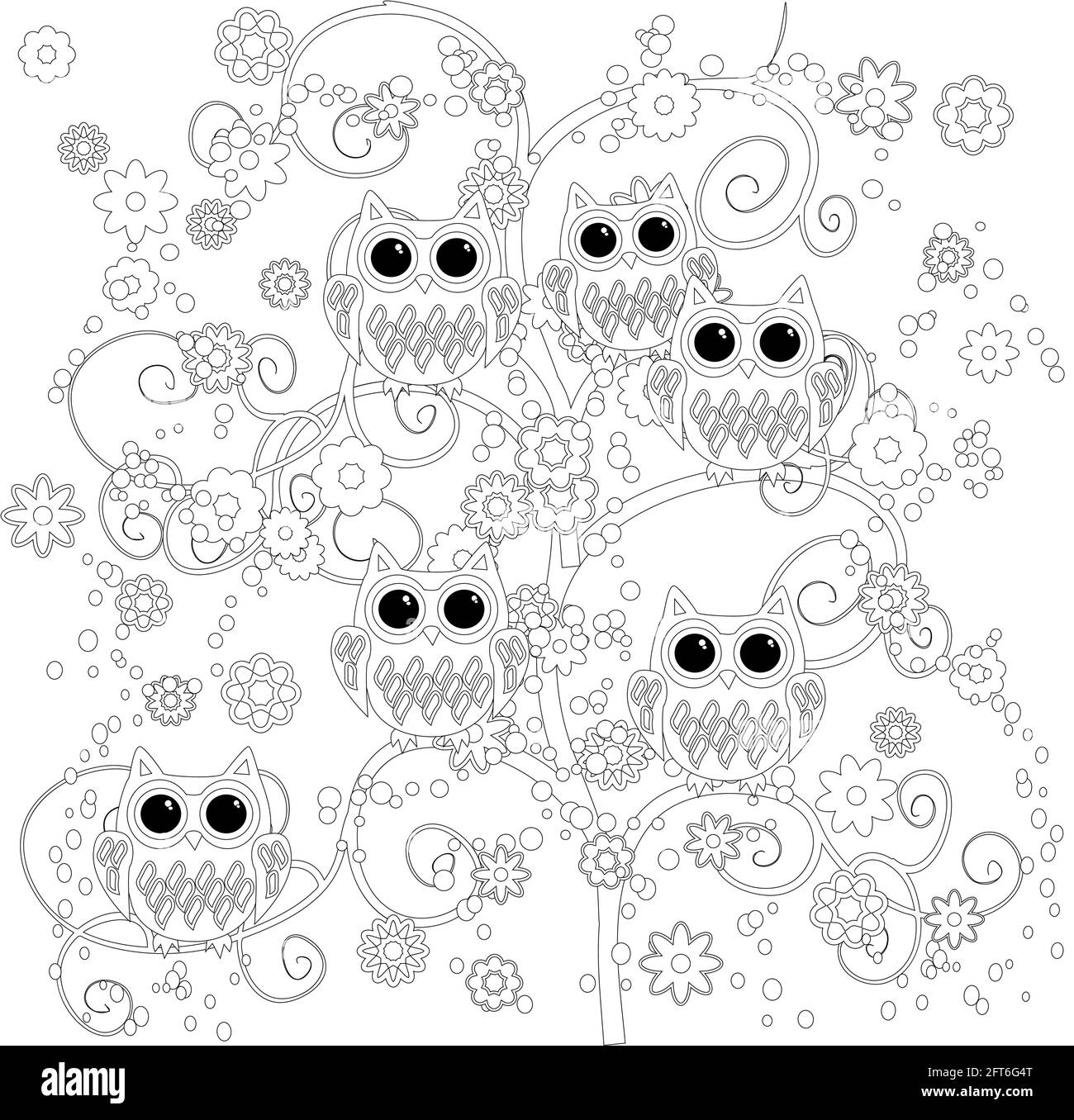 Coloring book for adult and older children. Coloring page with cute owl ...