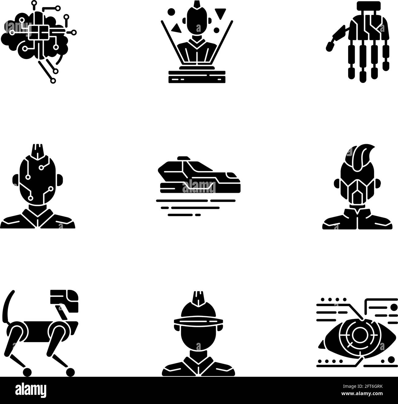 Cyberpunk attributes black glyph icons set on white space Stock Vector ...