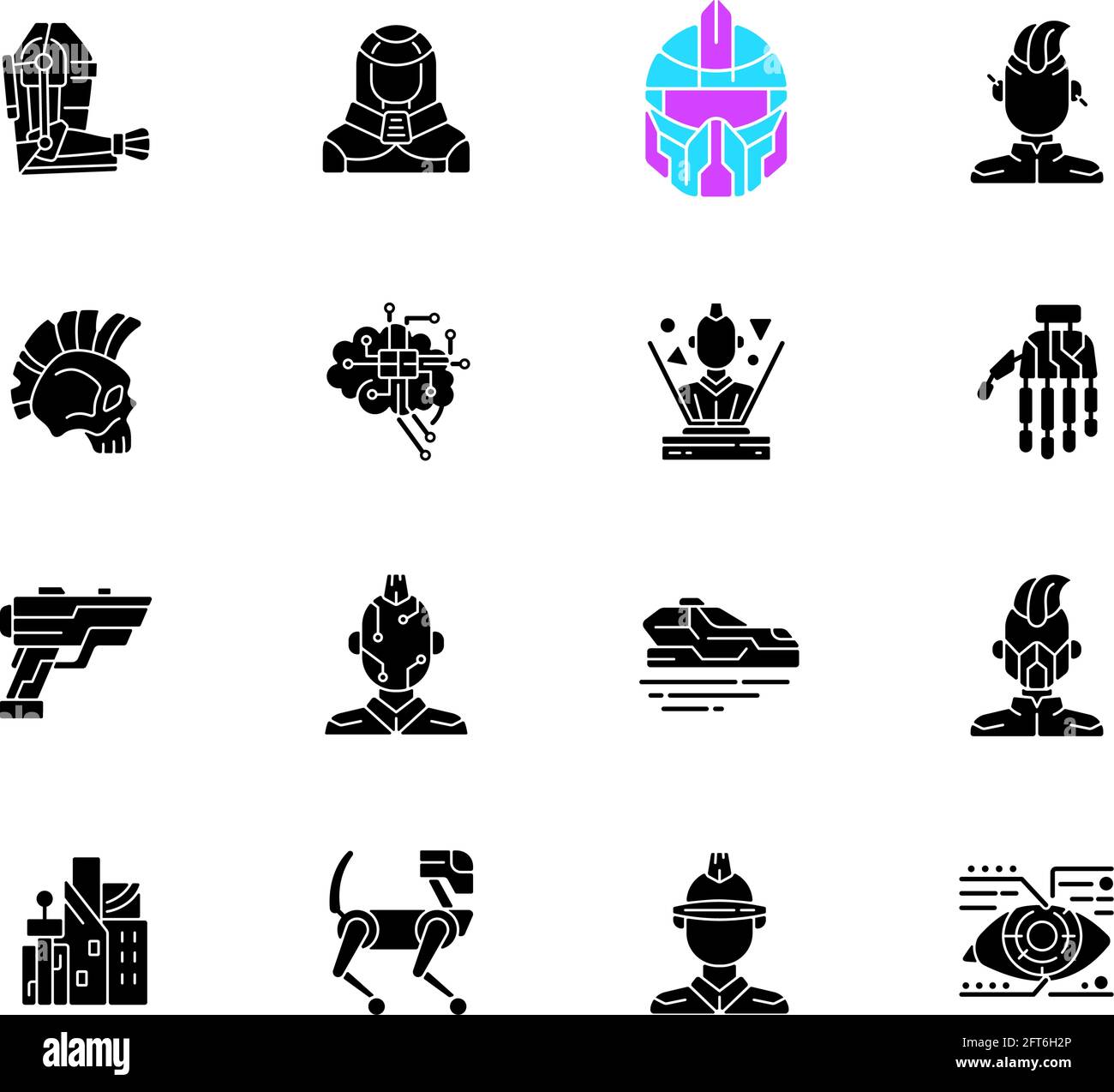 Cyberpunk black glyph icons set on white space Stock Vector Image & Art ...