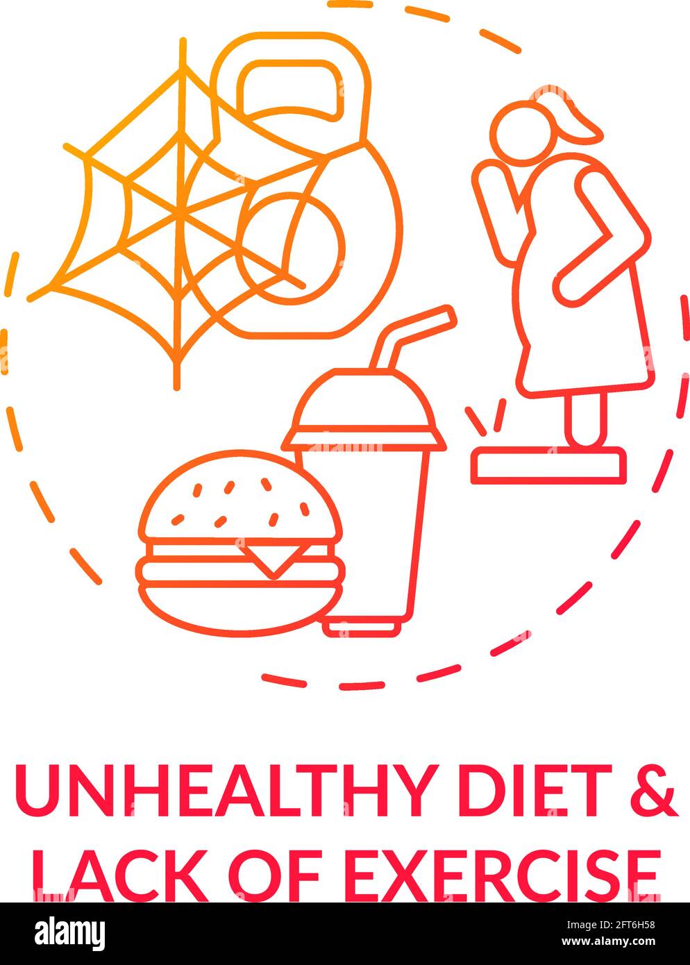 Unhealthy diet and lack of exercise red gradient concept icon Stock ...
