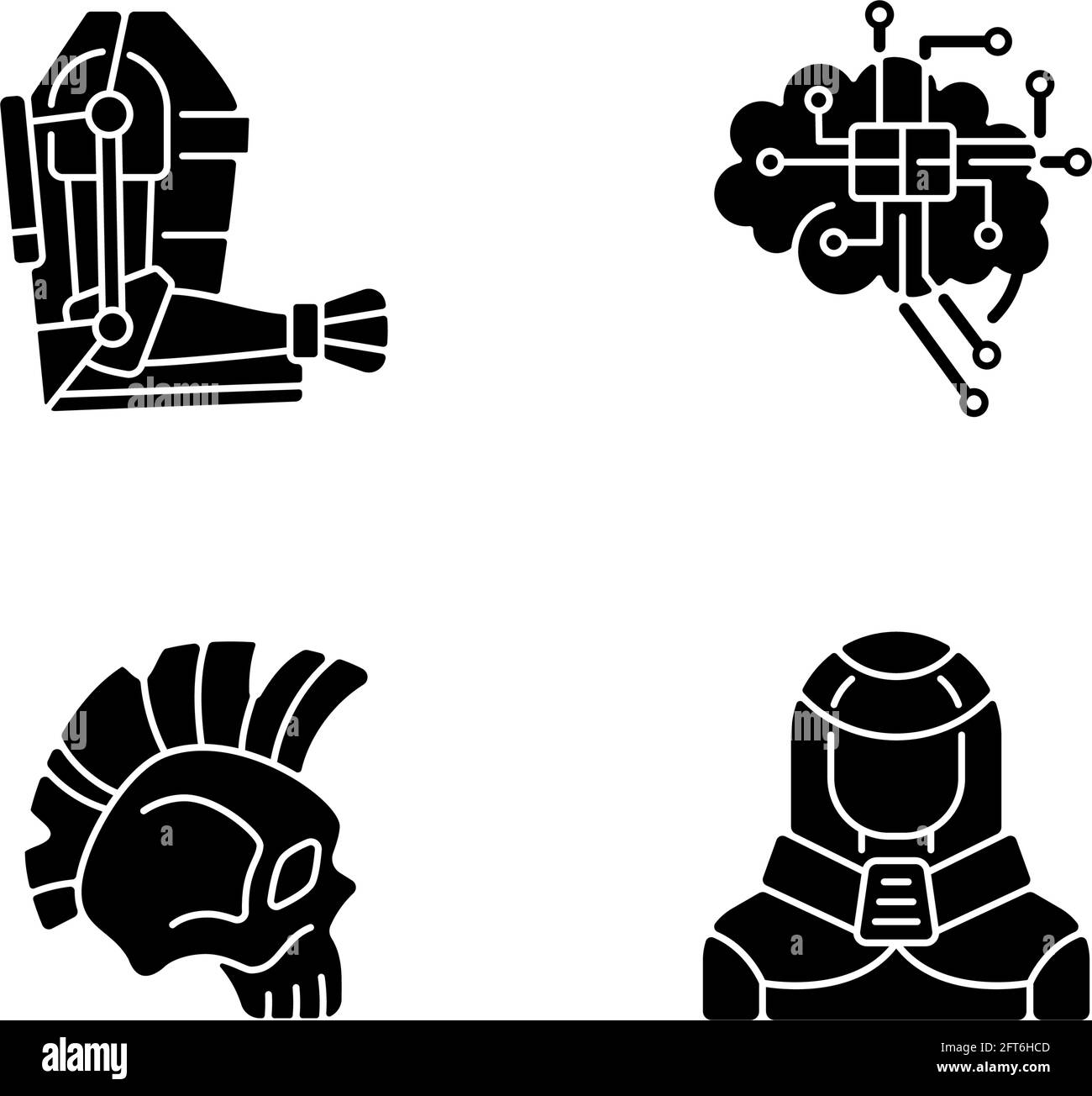 Cyberpunk augmentations black glyph icons set on white space Stock ...