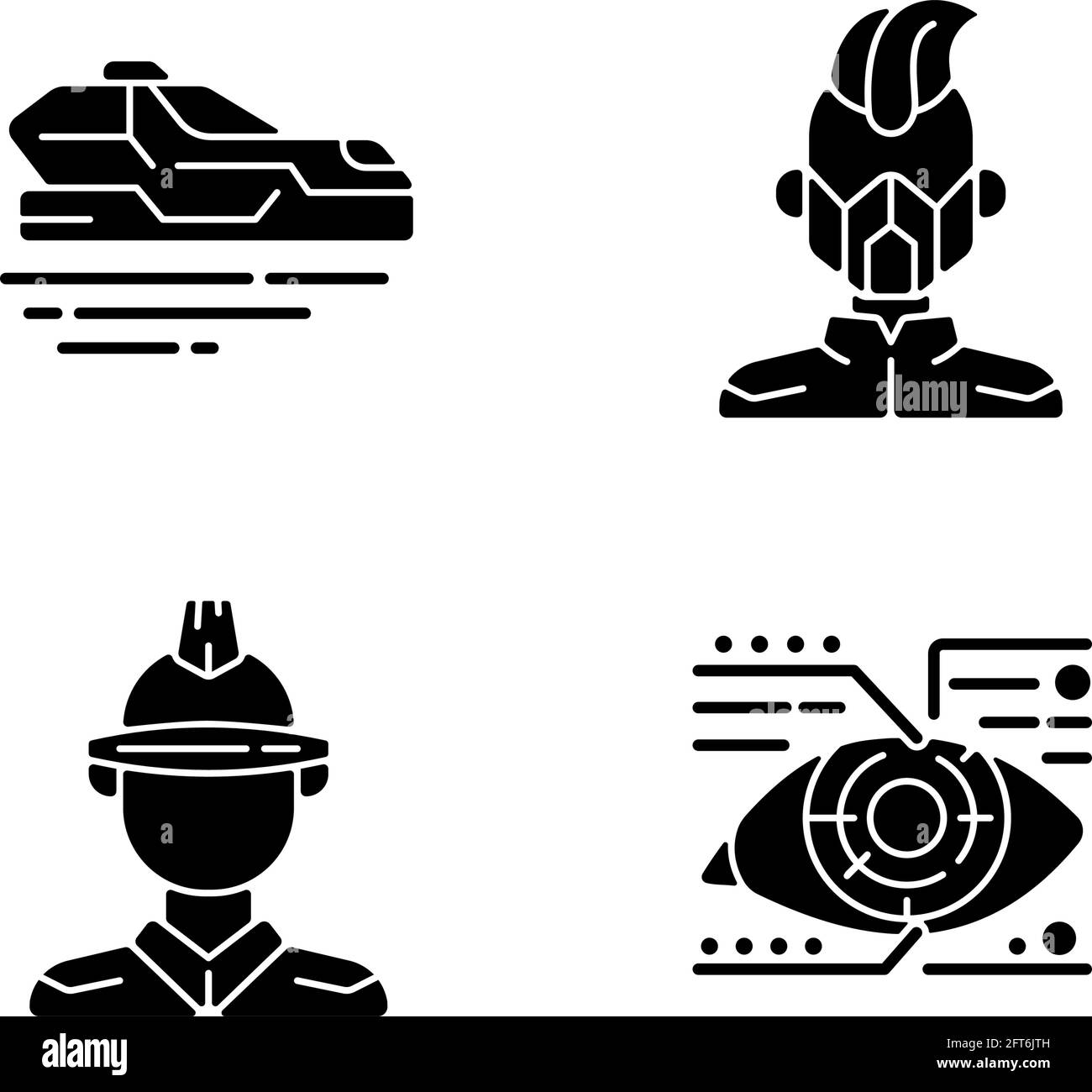 Sci fi and cyberpunk black glyph icons set on white space Stock Vector ...