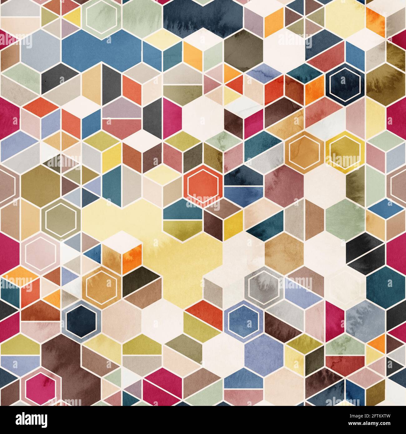 Seamless pattern of hexagons in random colors in watercolor Stock Photo ...