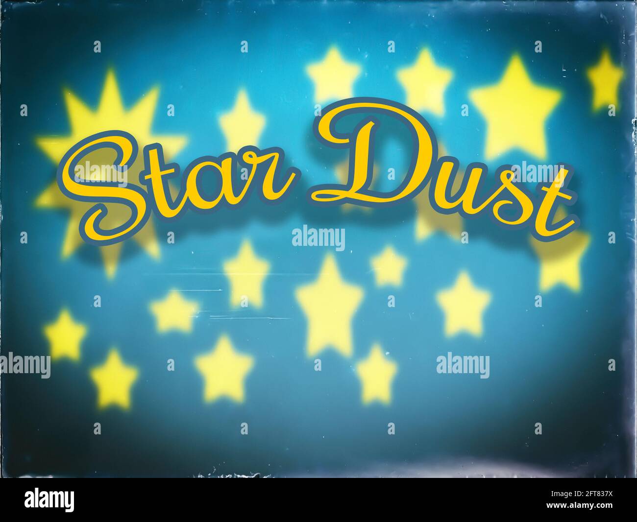 Star Dust written across a vintage style background in blue with golden ...