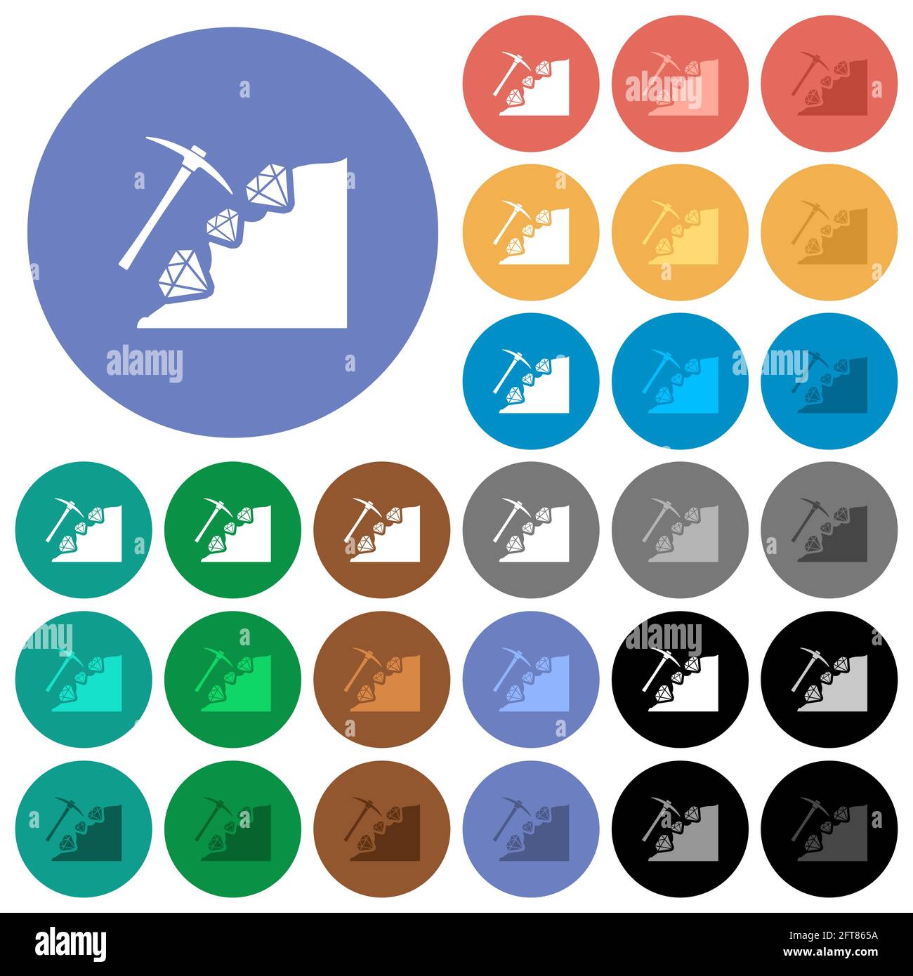 Diamond mining multi colored flat icons on round backgrounds. Included ...