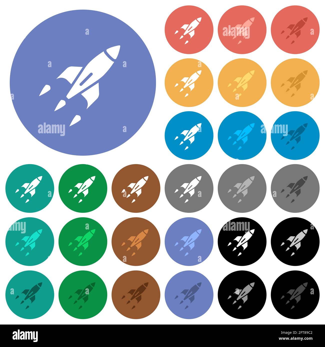 Rocket multi colored flat icons on round backgrounds. Included white ...