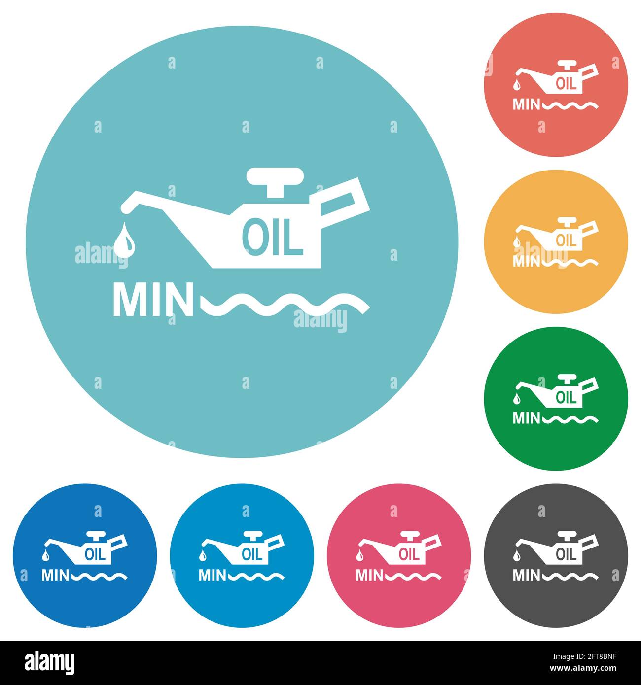 Oil level minimum indicator flat white icons on round color backgrounds ...