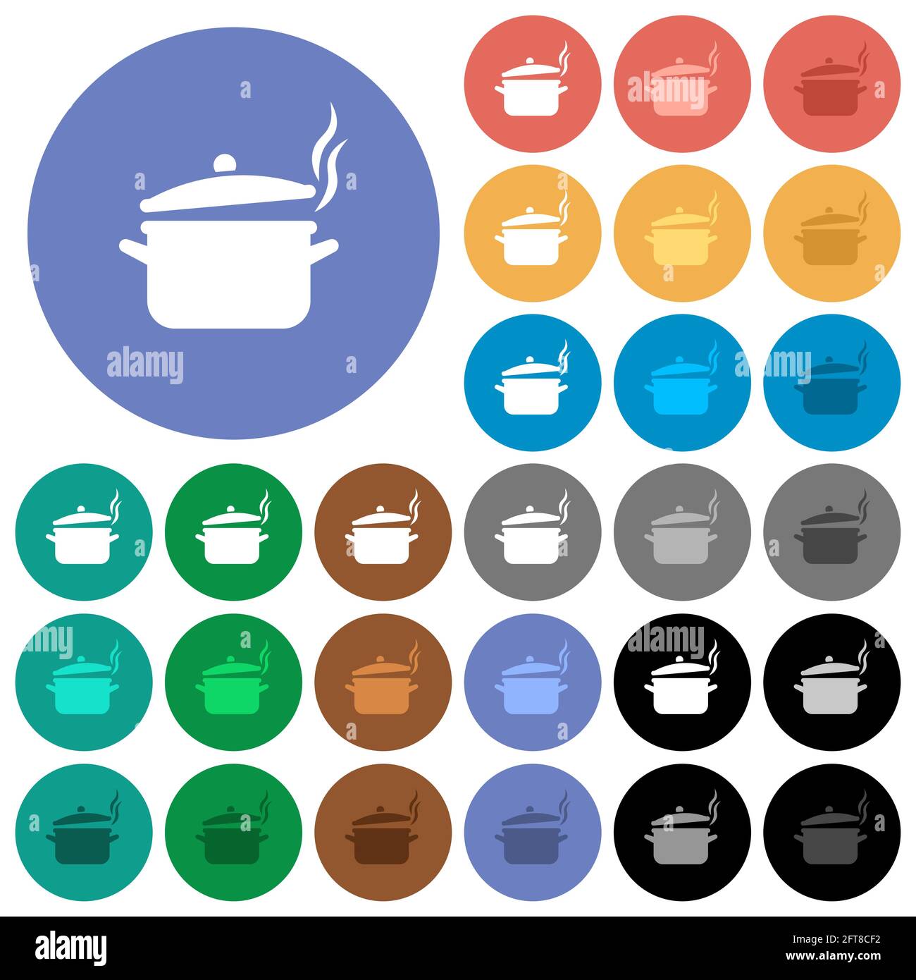 Steaming pot with lid multi colored flat icons on round backgrounds ...
