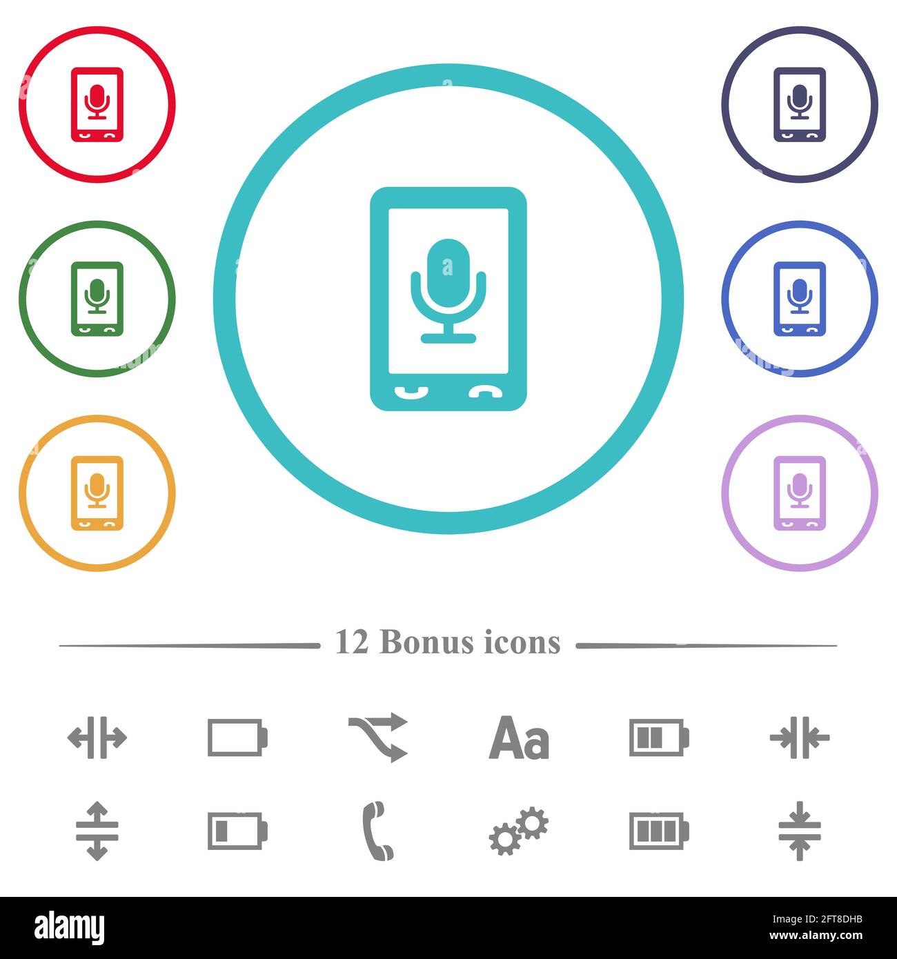 Mobile recording flat color icons in circle shape outlines. 12 bonus ...