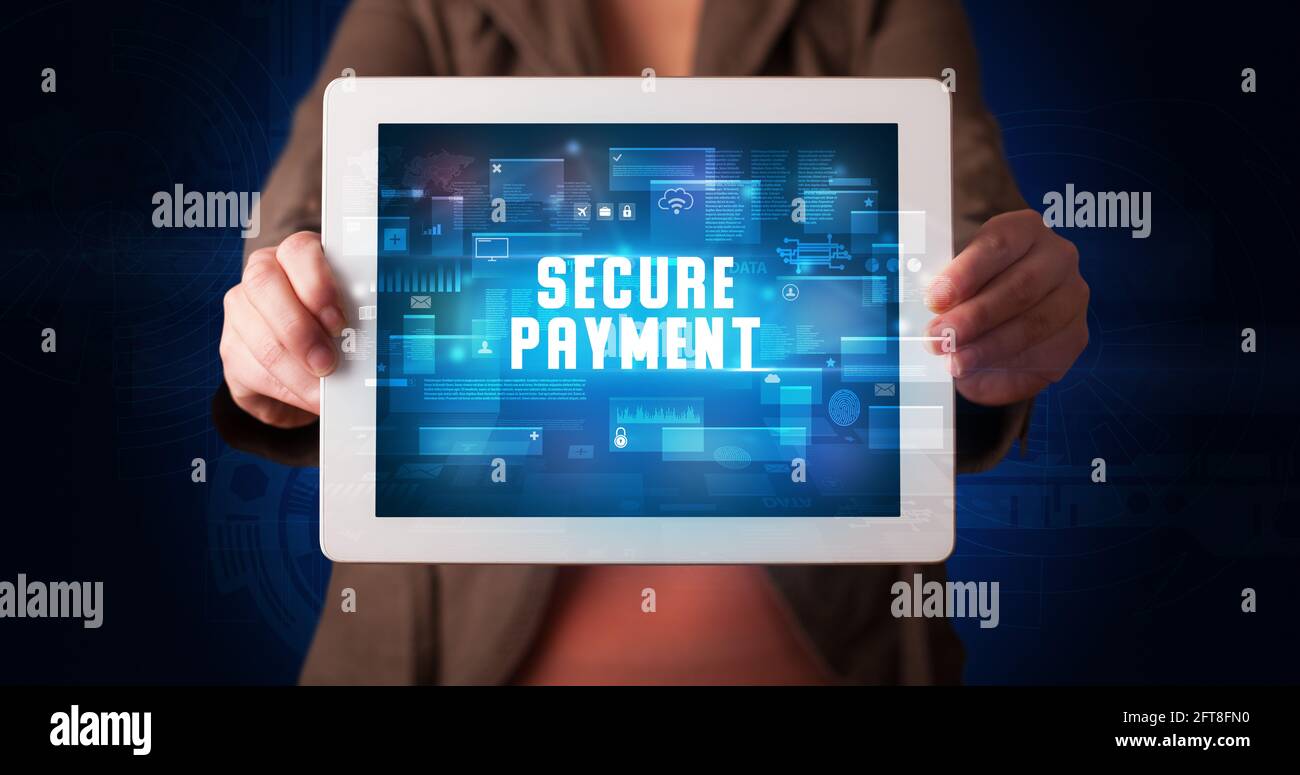 Person holding tablet, security concept Stock Photo - Alamy