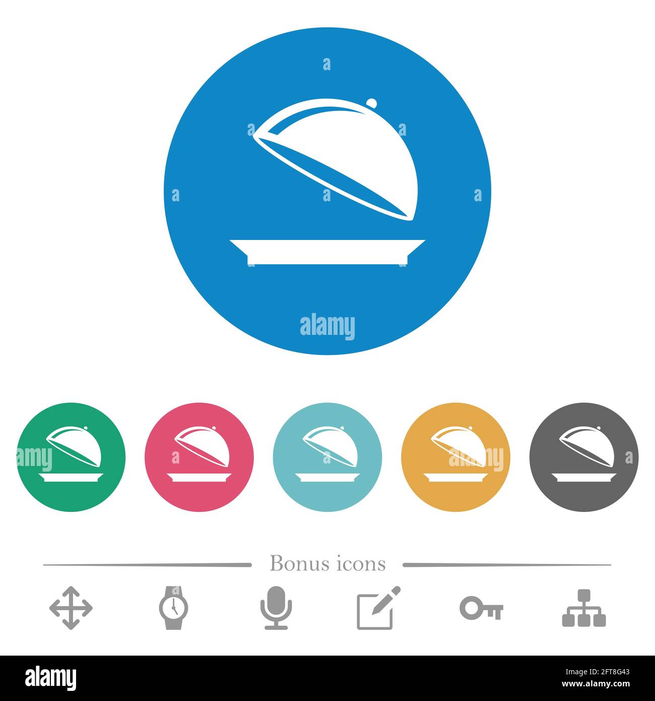 Open food tray with gloss flat white icons on round color backgrounds ...