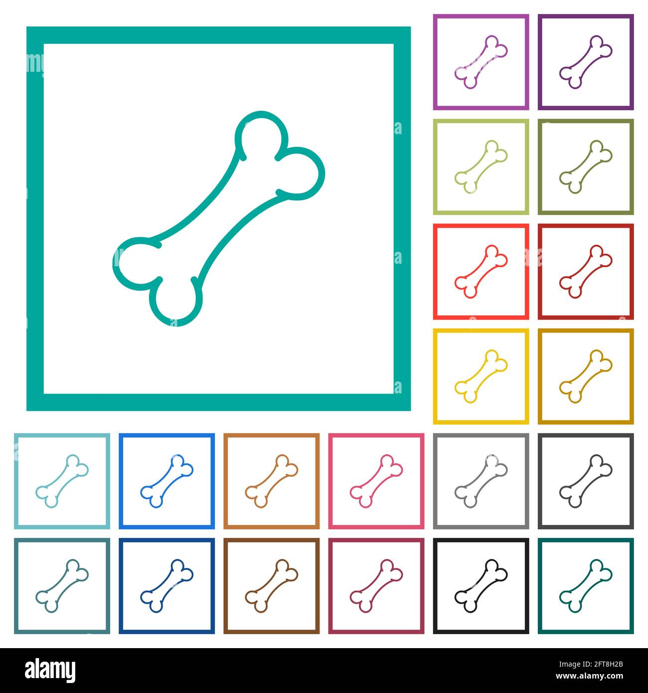 Single bone flat color icons with quadrant frames on white background ...