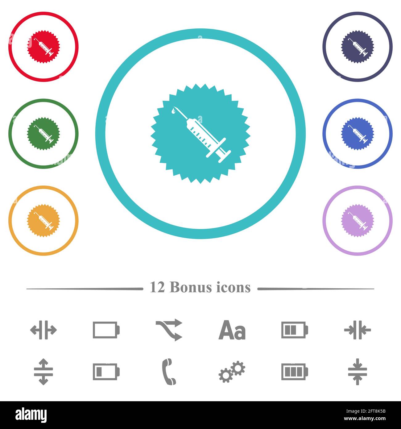 Certified vaccine flat color icons in circle shape outlines. 12 bonus ...
