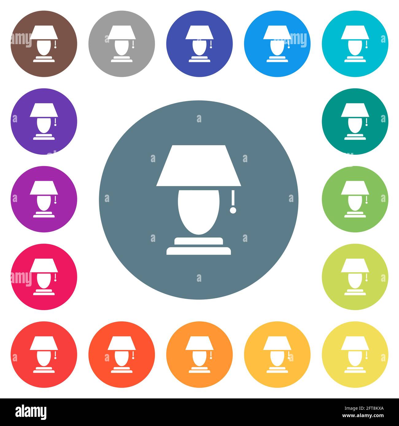 Table lamp flat white icons on round color backgrounds. 17 background ...