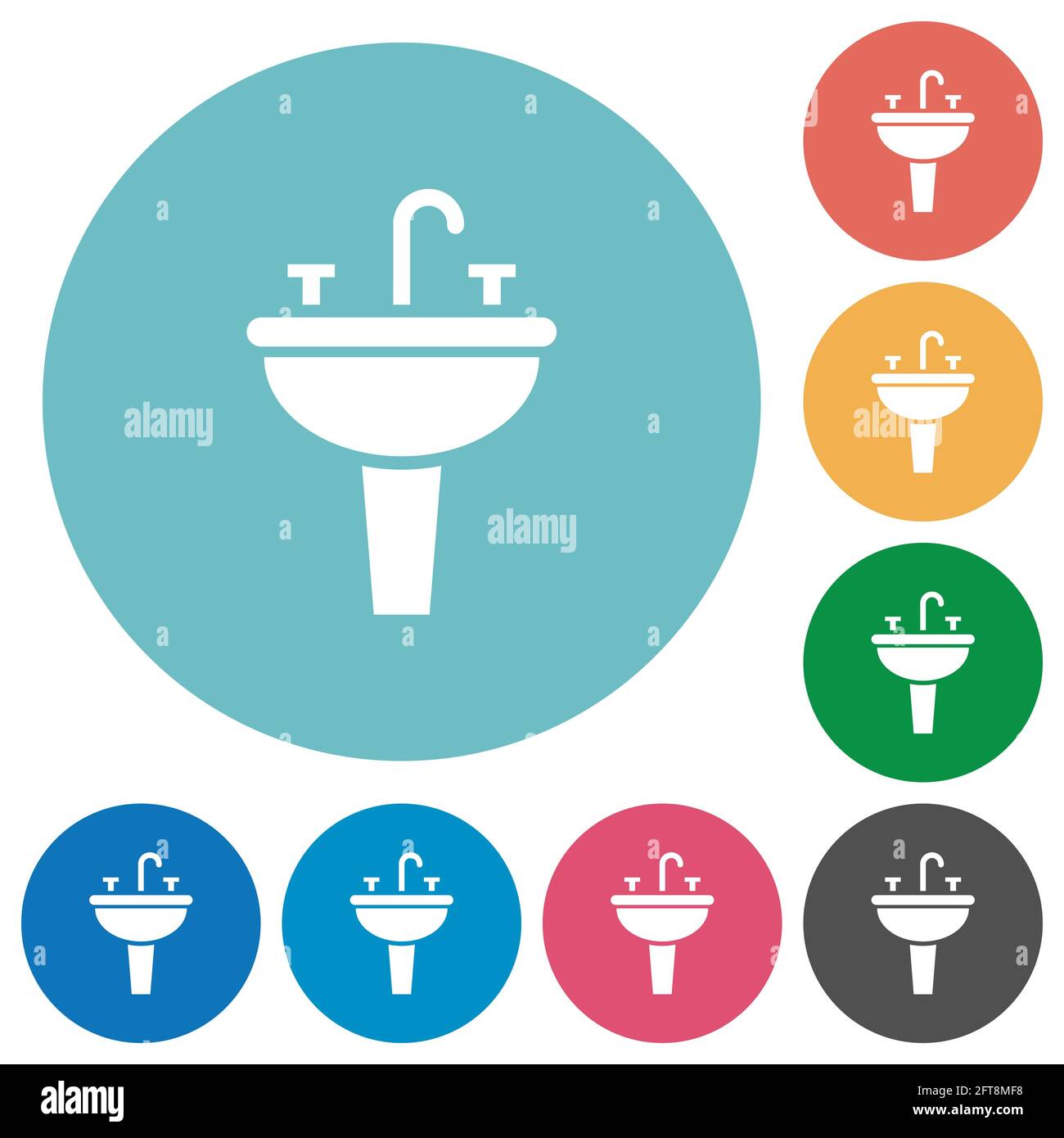 Sink flat white icons on round color backgrounds Stock Vector Image ...