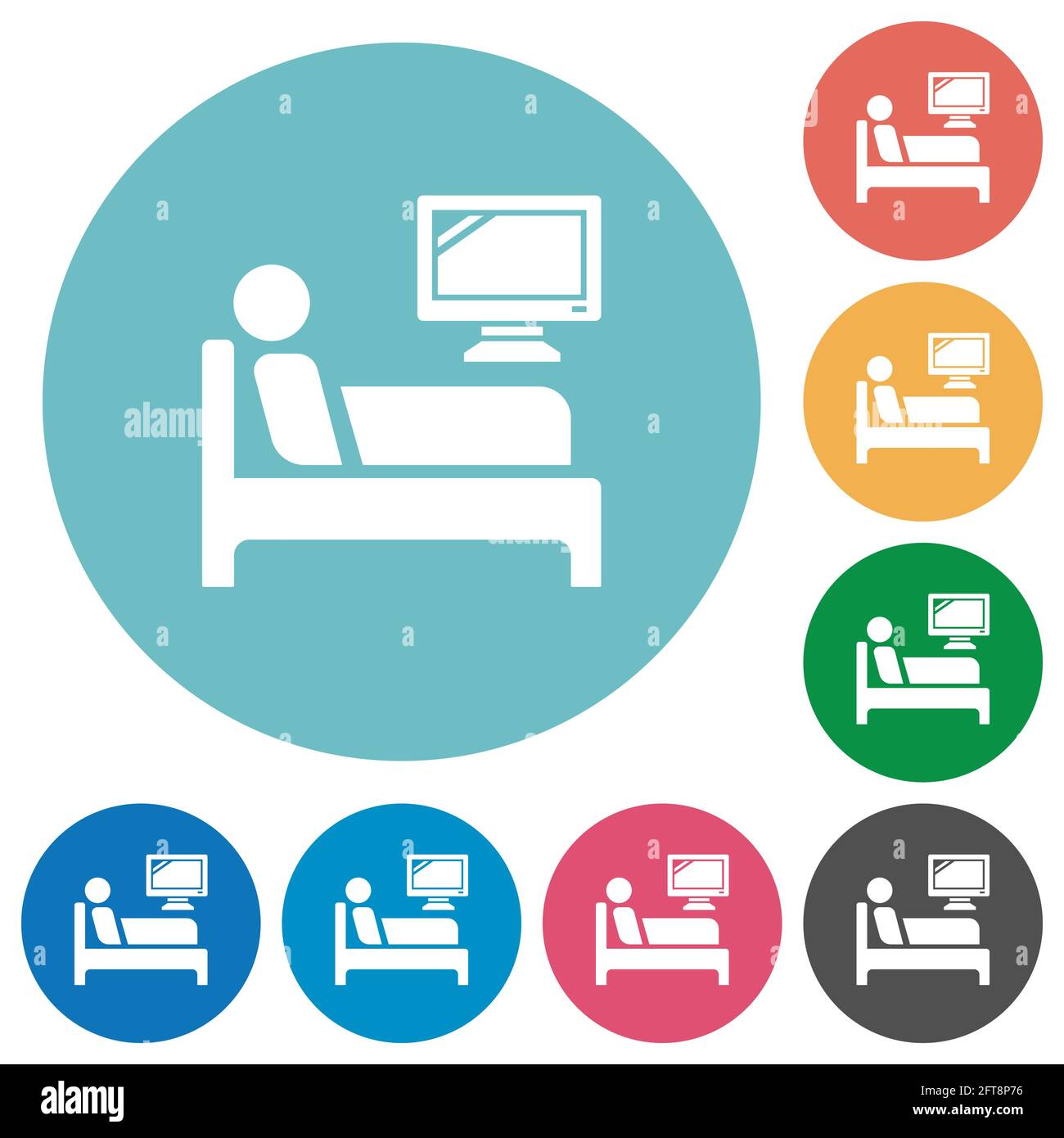 Hospital ward flat white icons on round color backgrounds Stock Vector ...