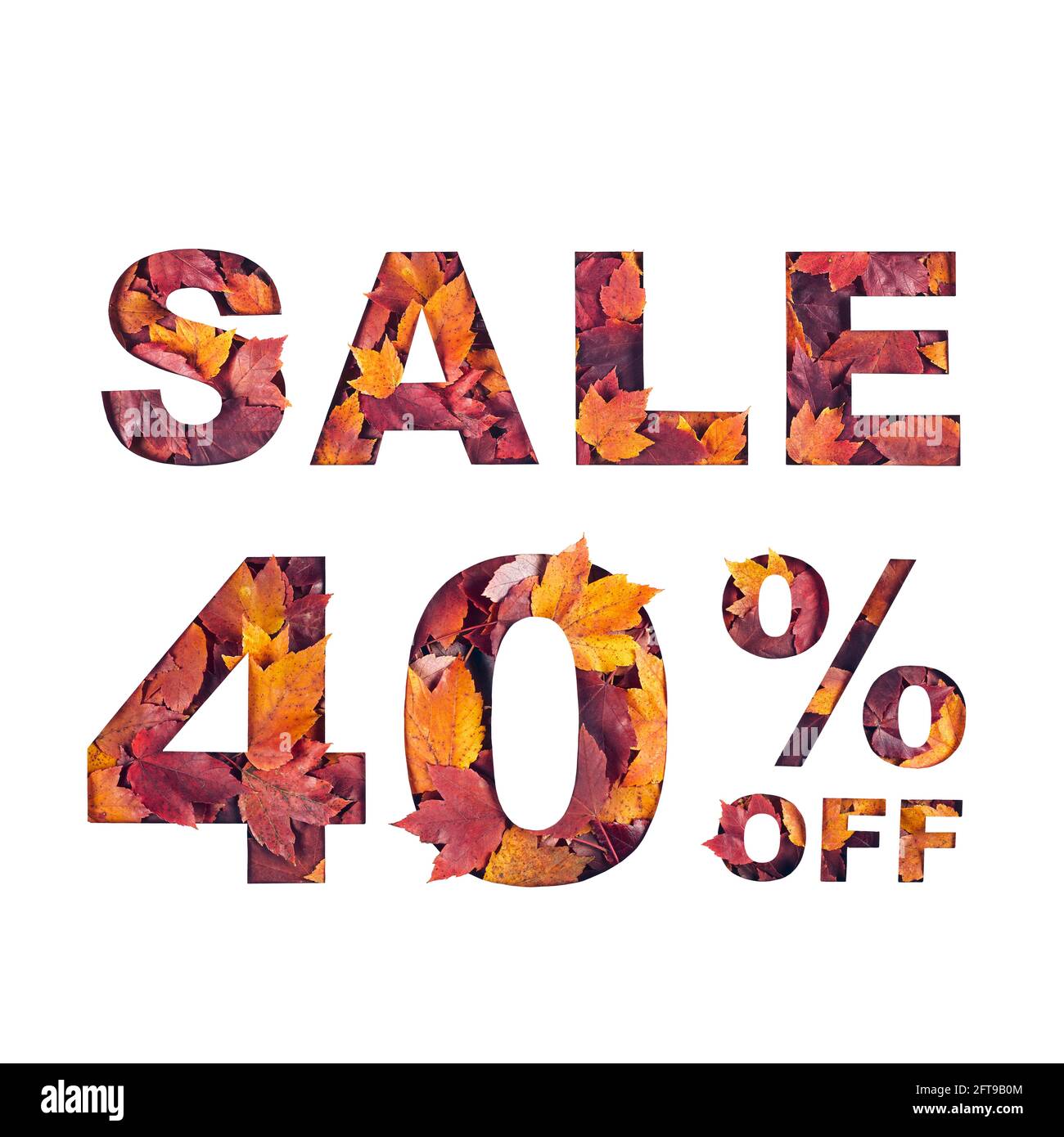 text sale 40 percent off filled with texture of red fall maple leaves ...